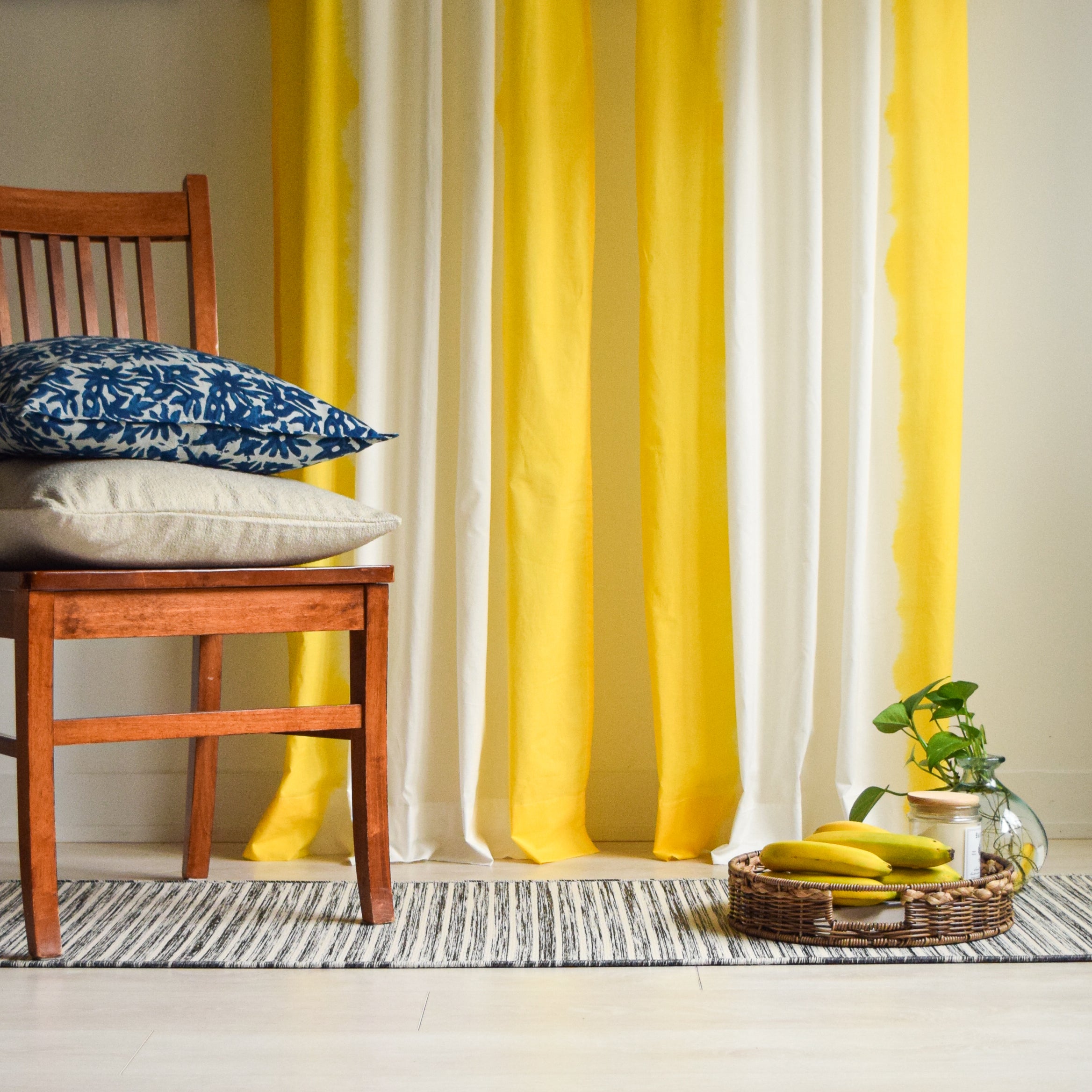 Yellow tie-dye semi-sheer curtains | For Living Room Windows – Griham